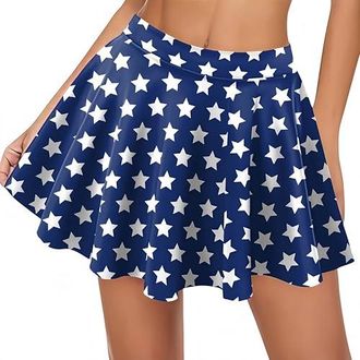 Ocean Plus Femme Mini-Jupe Plissée Plaid Jupe Plissée dimpression Numérique Flocons de Neige (S (EU 32-34), Étoiles)