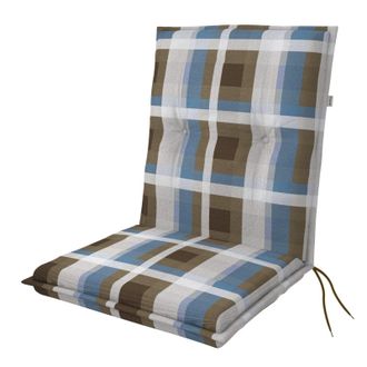Doppler Niederlehner-Auflage 100x48x6 cm - Weiches Gartenstuhl-Polster kariert blau | Sitzkissen mit Bindeb&auml;ndern | Bequeme Auflage f&uuml;r Balkon, Garten & Terra