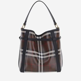 Burberry Womens Shield Shoulder Bag Chocolate Brown Cotton