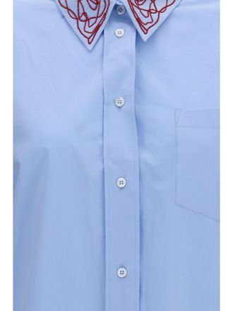 Fabiana Filippi Womens Shirt Boyfriend Poplin Embellished Collar Light Blue-Red Cotton Blue/red