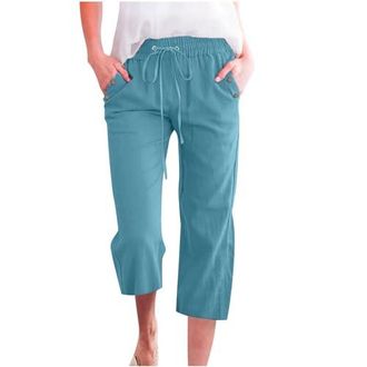 Generic Pantacourt d&eacute;t&eacute; 3/4 pour femme, l&eacute;ger, en lin, pantalon d&eacute;t&eacute; 7/8, jambes larges, pantalon de jogging, pantalon de sport, pantalon de loisirs, respiran