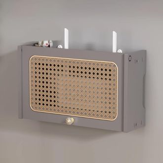 Generic Set-Top-Router-Aufbewahrungsbox aus Holz, wandmontierter WLAN-Versteck, Schrank, unsichtbar, Modem-Rack-Abdeckung, for B&uuml;ro und Zuhause(Grey,40cm/15.7