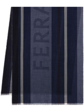 Ferragamo Gestreifter Schal mit Logo - Blau