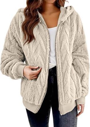 Generic Sweat à capuche en polaire pour femme avec fermeture éclair intégrale - Veste pelucheuse en jacquard - Décontracté - Col à capuche - Manteaux dhiver c