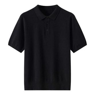 Generic Polo d&eacute;t&eacute; d&eacute;contract&eacute; pour homme - Manches mi-longues - Col en tricot - Couleur unie, Noir, 3XL