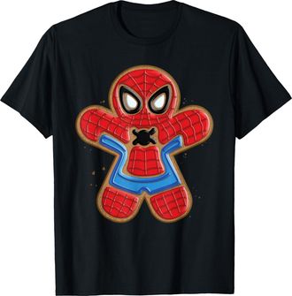 MARVEL Spider-Man Holiday Christmas Gingerbread Man Cookie T-Shirt - Unisex - Schwarz - S - Kurzarm - Klassisch - Spider-Man Fans, Kids, Adults