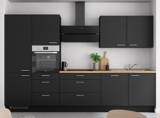 Nobilia home24 Küchenzeile High-Line Touch Variante D 330cm Ausrichtung links Schwarz/Schwarz/Eiche Sierra Dekor ohne Elektrogeräte