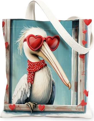 Generic Pelicans Sac fourre-tout en toile motif oiseau pour faire du shopping, 33 x 38,1 cm, sac &agrave; bandouli&egrave;re r&eacute;utilisable pour femme, peinture en forme de c