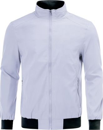 AlltheMen Heren Bomberjack met opstaande kraag, overgangsjack voor de herfst, casual sportjack lichtgrijs