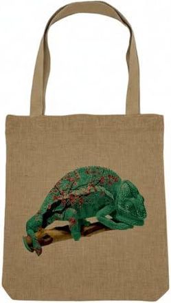 Fabulous Sac Shopping Tote Bag Aspect Lin - Sakura Chameleon Collage Vintage Illustration Art Humour Parodie Animal - Sac de Courses Toile Epaisse 360g Beige N