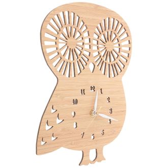 Supvox Eulenf&ouml;rmige Wanduhr Bambus Leise Stumme Uhr f&uuml;r Wohnzimmer und B&uuml;ro Wanddekoration ohne Batterie