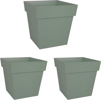 Eda Pot de Fleur Carr&eacute; Toscane 39 cm - Volume 38 L - 39 x 39 x H.39 cm - Vert Laurier (Lot de 3)