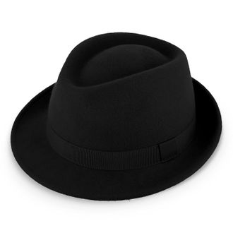 Fiebig Miller Trilby Wollfilzhut | Filzhut mit gleichfarbigem Ripsband | Fedorahut Made in Italy (60-XL, Schwarz)
