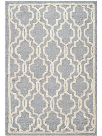 Safavieh Tapis géométrique pour Salon, Salle à manger, Chambre à coucher - Cambridge Collection, Tapis à poil court, Argent et Ivoire, 122 X 183 cm