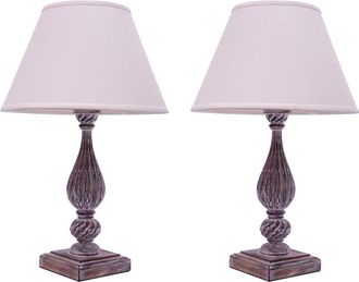 M&S Collection Lot de 2 lampes &agrave; poser en bois et tissu blanc