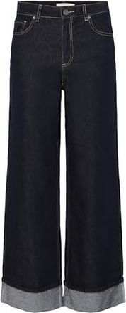 Kaffe Womens Jeans Midrise Waist Folded Cuffs Wide Legs Regular Fit Full Length