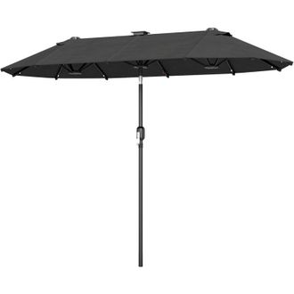 OUTSUNNY Parasol de jardin double - Outsunny - &eacute;clairage solaire - inclinaison par bouton-poussoir, manivelle, 2 a&eacute;rations - 3 x 1,5 m - gris