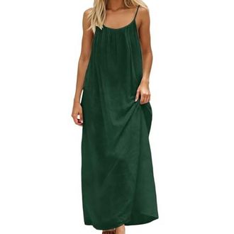 Generic Robe cami dos nu pour femme - Robe d&eacute;t&eacute; respirante - Robe de plage ample - Robe longue fluide - Robe de vacances sans bretelles - Couleur unie, Vert f