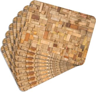 MG Design Set aus 8 Kork-Platzsets - Wooden Mosaic - 30 x 40 cm - hitzebest&auml;ndig & abwischbar, mit Korkr&uuml;ckseite