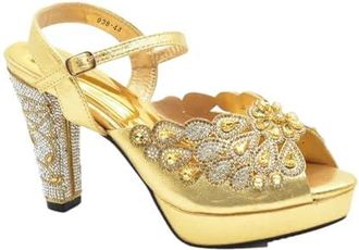 Generic Ensemble chaussures et sac pour femme avec chaussures et sacs assortis à strass et talons hauts, Chaussures Gold Only, 40.5 EU