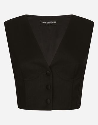 Dolce & Gabbana Kurze Weste Aus Cady Mit Bustier-details - Frau Blazer Schwarz 46