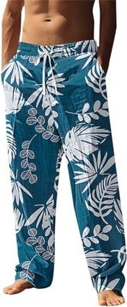 Generic Pantalon dété avec poches à la taille élastique pour homme - Pantalon dété en coton imprimé cocotier - Tendance - Pantalon ample - Jambe large - Panta