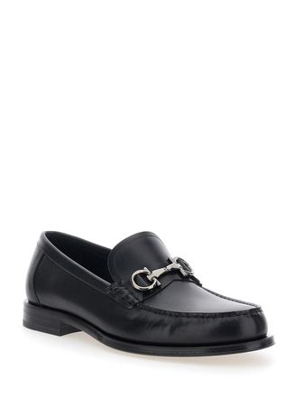 Ferragamo Mens Loafers Gancini Black Leather Calfskin