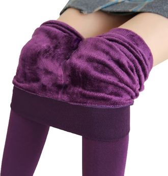 Minetom Damen Warme Schlanke Hose Frauen Winter Jogginghose Fleece Gefütterte Leggings Hohe Taille Stretch Hose Strumpfhose Thermoleggins Z Violett XL