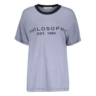 Philosophy di Lorenzo Serafini Gestreiftes Viskose T-Shirt mit geripptem Ausschnitt - - Tops - Damen - Blau - L