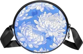 Generic Petit sac &agrave; bandouli&egrave;re rond pour femme, &eacute;l&eacute;gant motif pivoine blanche, avec fermeture &eacute;clair, bretelles r&eacute;glables, sac &agrave; main rond d&eacute;contract&eacute; pour f