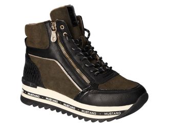 Mustang Jeans Damen Stiefelette Schn&uuml;rboots Plateau Rei&szlig;verschluss 1364-504, Gr&ouml;&szlig;e:41 EU, Farbe:Gr&uuml;n