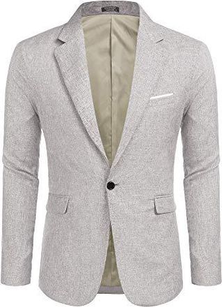 Coofandy Blazer Sportif Regular Fit Veste Col Revers 1 Bouton Veste de Costume de Loisirs Costume Décontracté Grandes Tailles Gris Clair 3XL