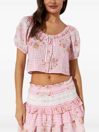 LoveShackFancy blouse fleurie &agrave; carreaux - Rose