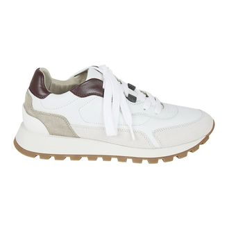 Brunello Cucinelli Femme, Chaussures, Multicolore, Taille: 37 EU Baskets basses en cuir avec d&eacute;tail Monili