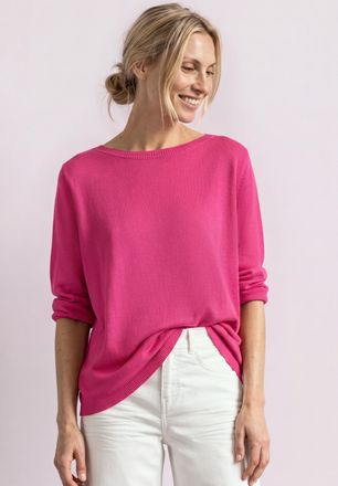 Street One Strickpullover STREET ONE, Damen, Gr. 34, pink (impact pink), Stoff, 60% Viskose, 40% Baumwolle, unifarben, comfort fit normal, U-Boot-Ausschnitt, Rip