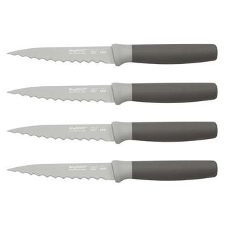 Berghoff BergHoff Steak Messer 4-teilig (Barbecue-Messer, Fleischmesser, Soft Touch Griff, Besteck-Set, Pizzamesser, Steakbesteck, Geschenkidee BBQ) 3950046