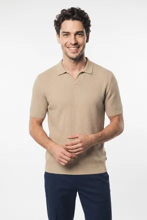 HUGO BOSS Kurzarmpullover BOSS H-Natalo, Herren, Gr. XL, beige (open beige286), Strick, Obermaterial: 100% Baumwolle, unifarben, regular fit normal, Rippb&uuml;ndche