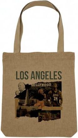 Fabulous Sac Shopping Tote Bag Aspect Lin - Los Angeles Vintage Collage Californie Etats Unis Voyage - Sac de Courses Toile Epaisse 360g Beige Naturel Cabas Po