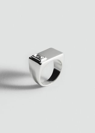 Mango Bague g&eacute;om&eacute;trique ornement cristaux argent - Femme - M - MANGO