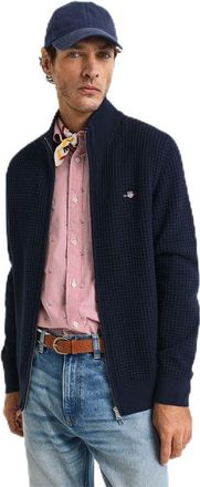 GANT Herren Zipped Textured Cotton Cardigan Strickjacke, Evening Blue, XX-Large