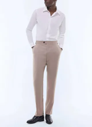 Fursac Pantalon de costume ajust&eacute; en flanelle - Taille 37 - Homme