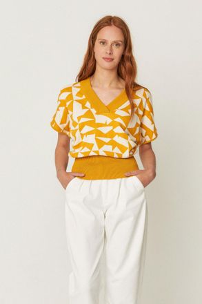 SKFK Damen vegan T-Shirt Garazi Mehrfarbig Gelb/Wei&Atilde;Y