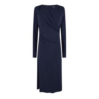 HUGO BOSS Ettita Wickelkleid f&uuml;r Damen, V-Ausschnitt, Lang&auml;rmlig (Dunkelblau)