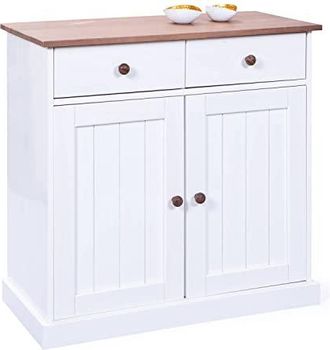 Dmora Sideboard mit zwei Türen und zwei Schubladen, weiß und braun, 90 x 86 x 45 cm