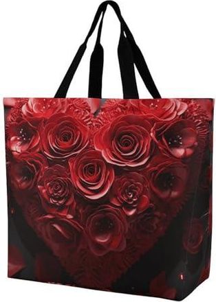 Generic Coeur De Roses Rouge Sac A Main Femme R&eacute;utilisable Sacs De Courses Pliable Sac Fourre Tout Pour Voyage Gym Quotidienne