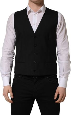 Dolce & Gabbana Mens Black Wool Single Breasted Waistcoat Vest Virgin Clothing
