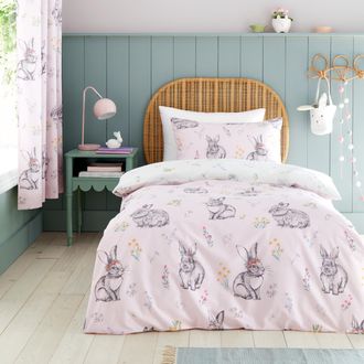 Catherine Lansfield Bunny Tails Ditsy Flowers Wende-Bettw&auml;sche-Set mit Kissenbez&uuml;gen, f&uuml;r Einzelbett, Rosa