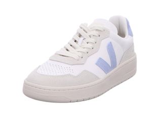 Veja V 90 Leather Womens Trainers with Suede Panel OT Leather Side Logo (Wei&szlig; Blau, EU 38)