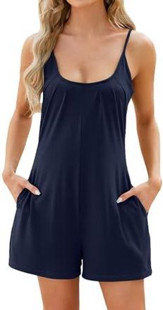 Generic Short d&eacute;t&eacute; ample pour femme - Combinaison noire pour femme - Courte formelle - Salopette &agrave; bretelles r&eacute;glables - Combinaison grande taille avec poches