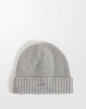 GANT Beanie mit Schildlogo aus Wolle in Grau